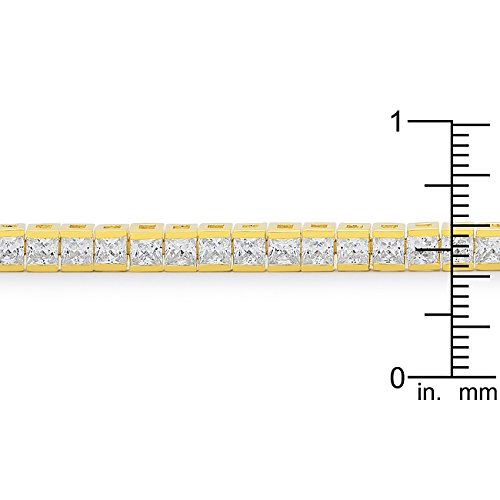 Kate Bissett 18k Gold Plated 7 Inch Tennis Bracelet with Princess Cut Clear Cubic Zirconia in a Channel Setting