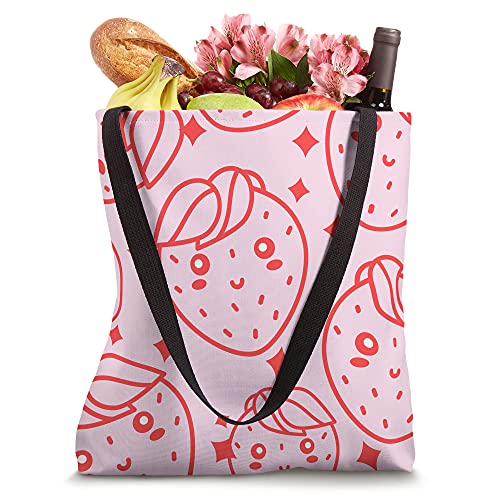 Kawaii Pink Pastel Aesthetics Cute Berries Red Strawberry Tote Bag