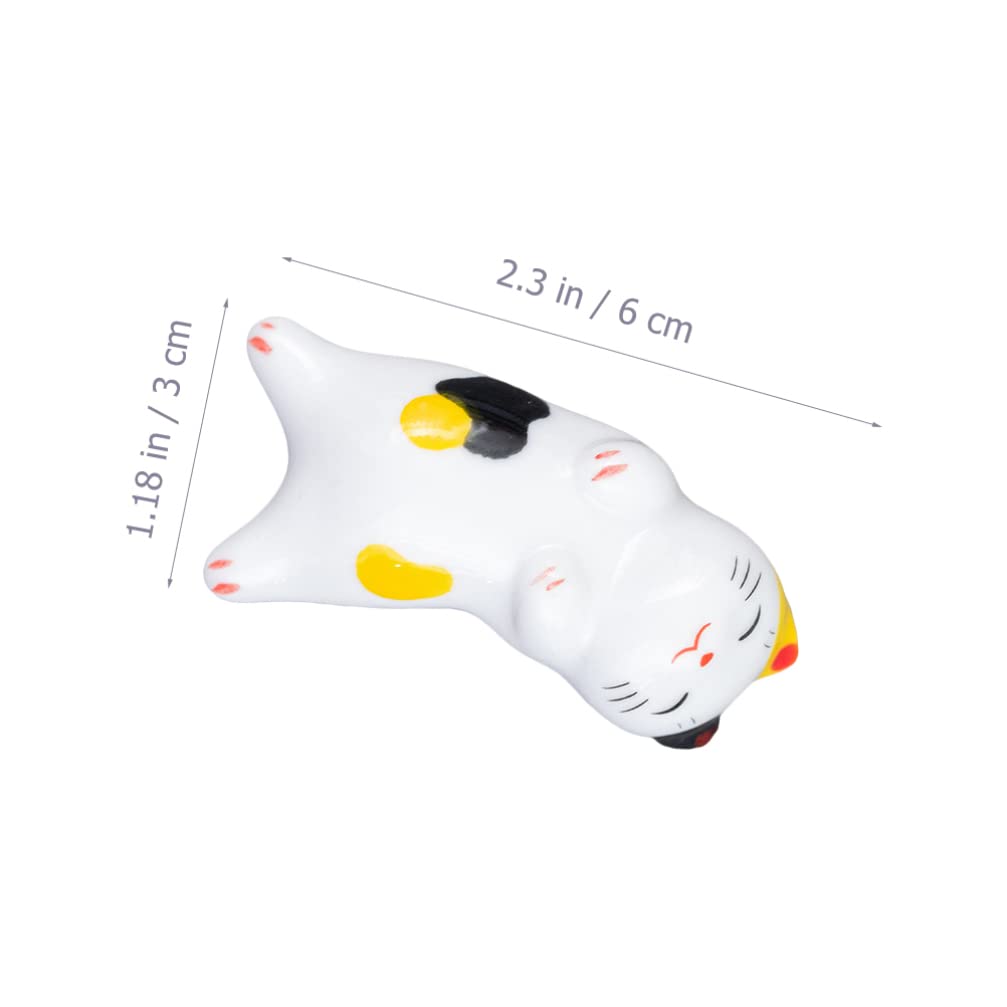 SHERCHPRY Cute Cat Ceramic Chopsticks Holder Stand Rest Lucky Cat Spoon Fork Knife Stand Animal Party Decoration For Holiday Party Dining Table 5pcs