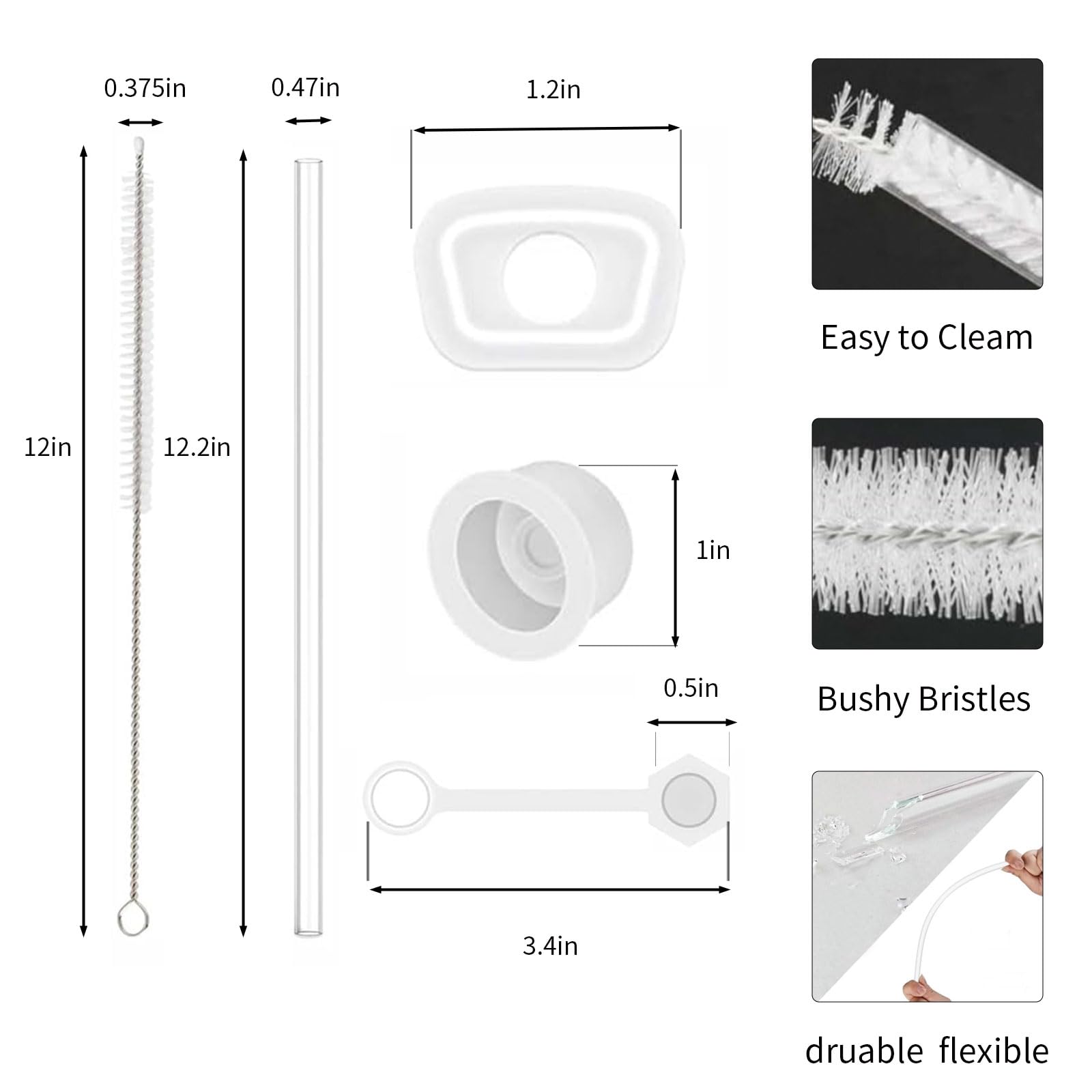 Stanley Cup Accessories Set Including 9 Pcs Silicone Spill Proof Stopper,3 Pcs Straw Cover Cap for 9-10 mm animal Straw Topper, 3Pcs Reusable Straw and 1 Cleaning Brush for Stanley Cup 40oz & 30oz