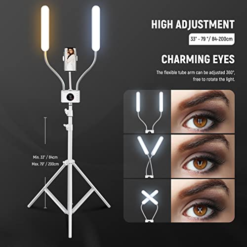 NEEWER Esthetician Light with Phone Holder & Travel Bag Kit, Support 2.4G/PC/MAC Control & Separate Control of 2 LED Light Heads, CRI98+ Bi Color Stepless Dimmable Tattoo Lighting Lash Lamp, BH40B