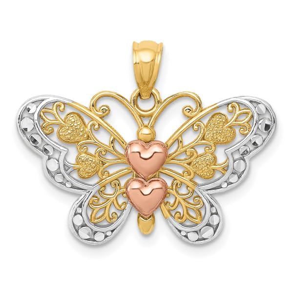 IceCarats 14K Two Tone Gold White Butterfly Wings Necklace Charm Pendant Only