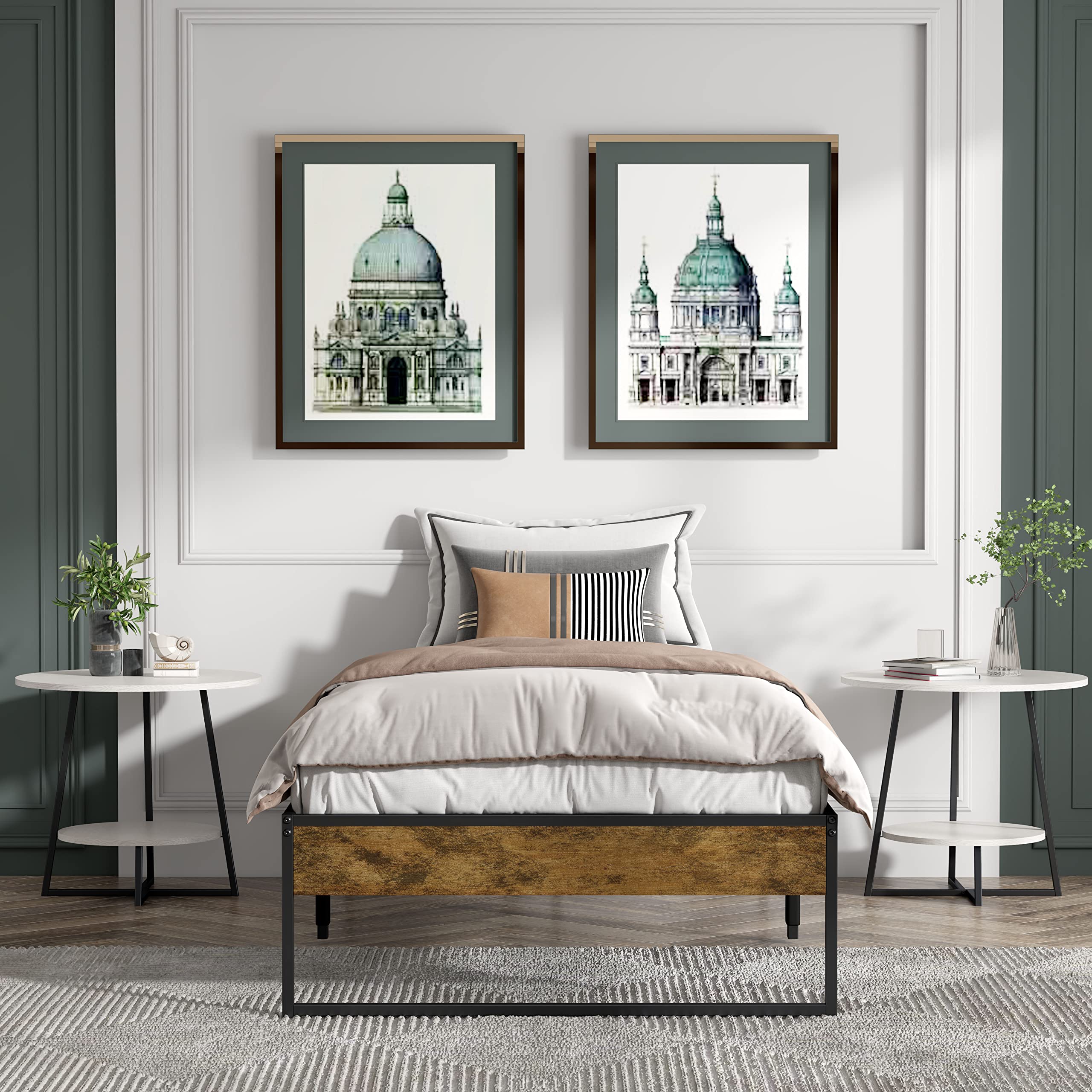 Lamhorm Heavy Duty Full Size Bed Frame, High Metal Platform Bed Frames with Headboard Holes, Easy Assembly, Sturdy, Non-Slip, No Box Spring Needed (Full)