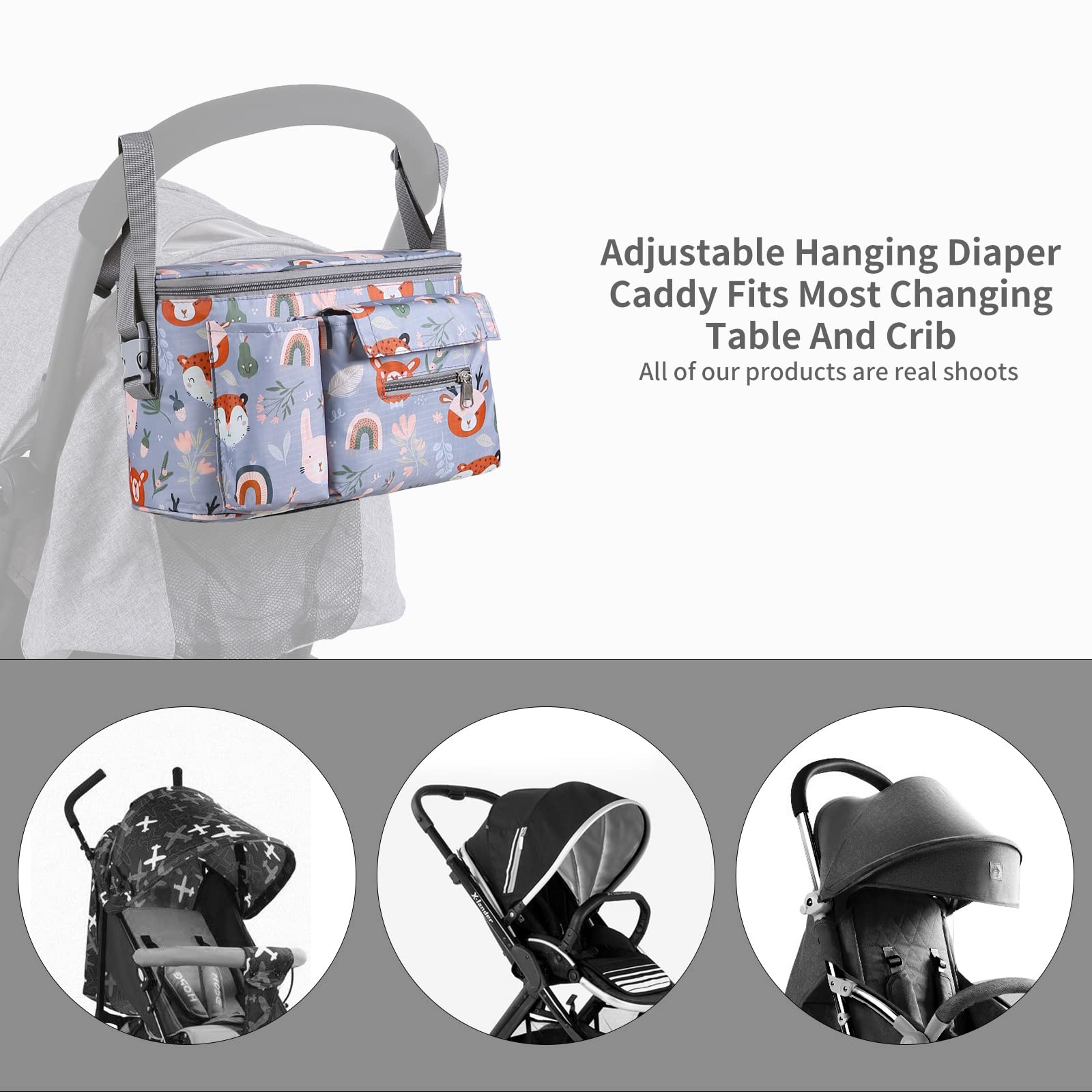 TRENDPLAY Diaper Bag Stroller Bag Diaper Organizer Caddy for Diapers, Can Be As Shoulder Bag, Adjustable Stroller Straps,Universal Fit Most Strollers, Animal