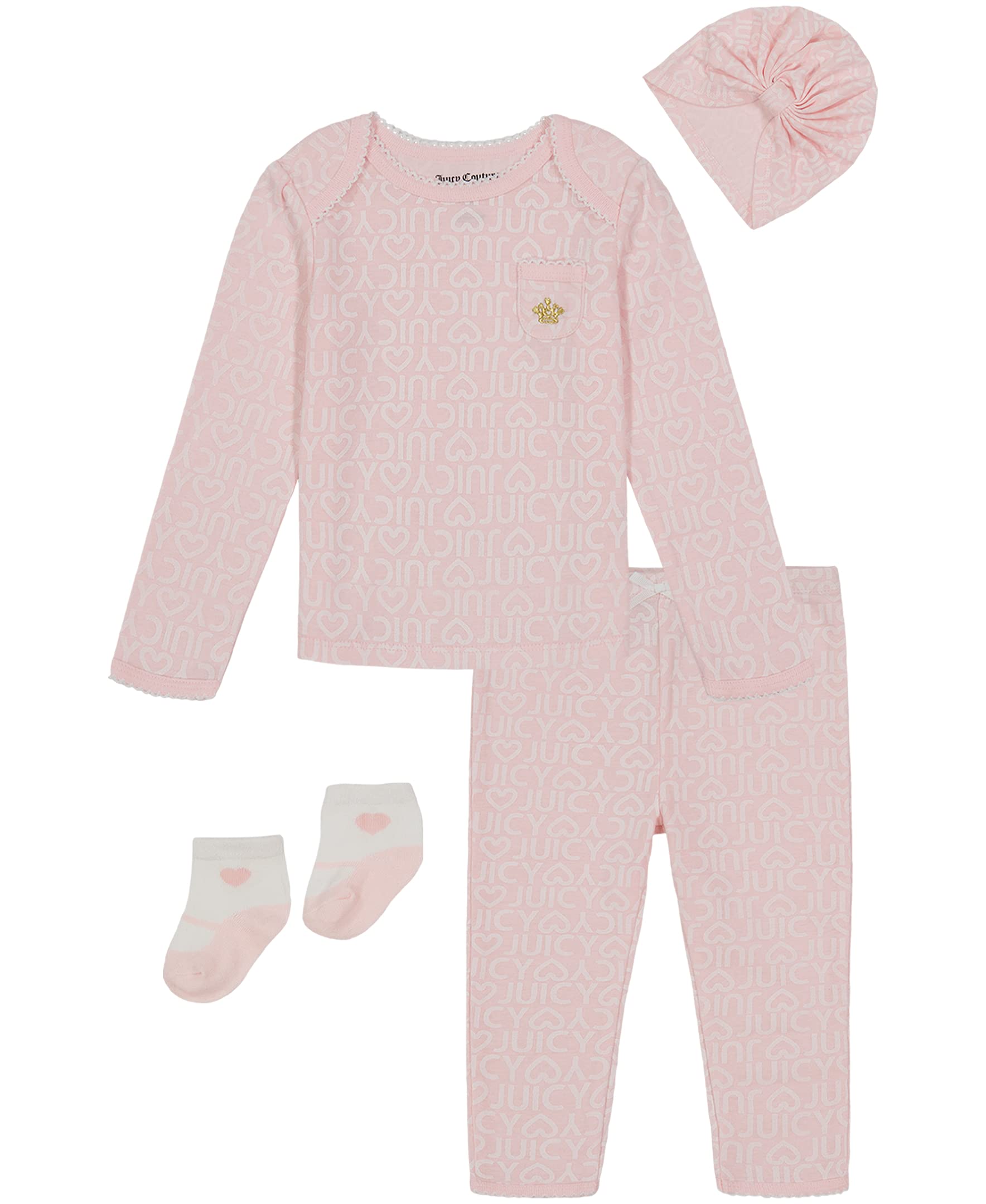 Juicy Couture Baby Girls Three 3 Pieces Pant Set, Egret/Pink, 6/9M US