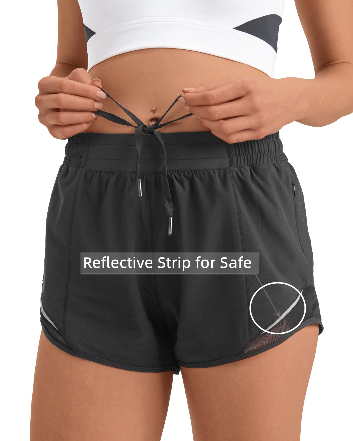 PEUSOON Women's Workout Quick-Dry Shorts, 2 in 1 Athletic Running Shorts, Elastic Drawstring Active Gym Shorts with Pockets Black