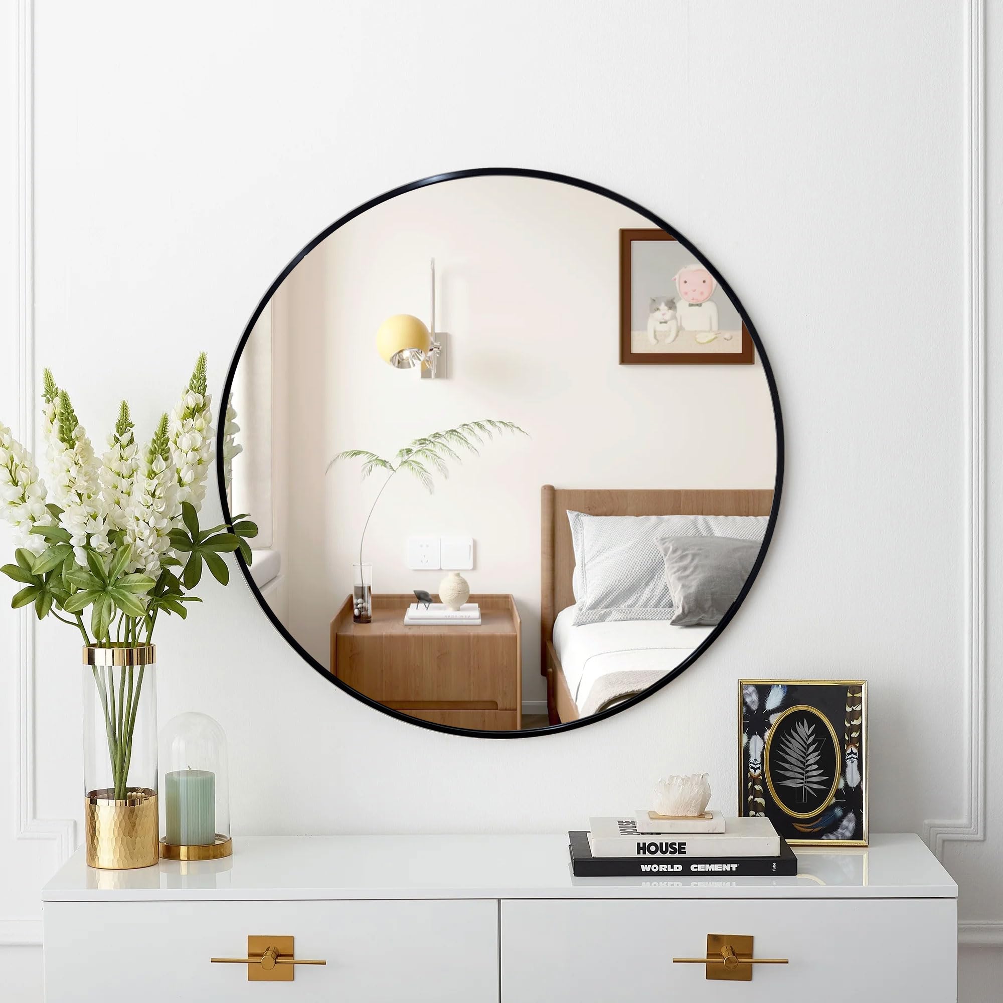 UMZODO 30 Inch Frameless Beveled Edge Circle Wall Mirror for Bathroom, Vanity, Bedroom (30 Inch)