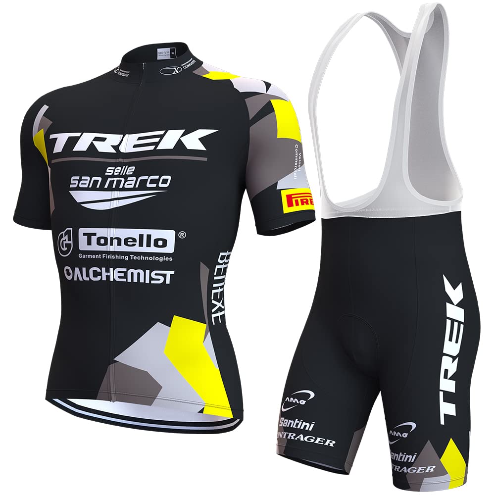 Men's Cycling Jersey Set Professional Bicycle Team Short Sleeve Breathable Quick-Dry Shirt with 4D Padded Bib Shorts