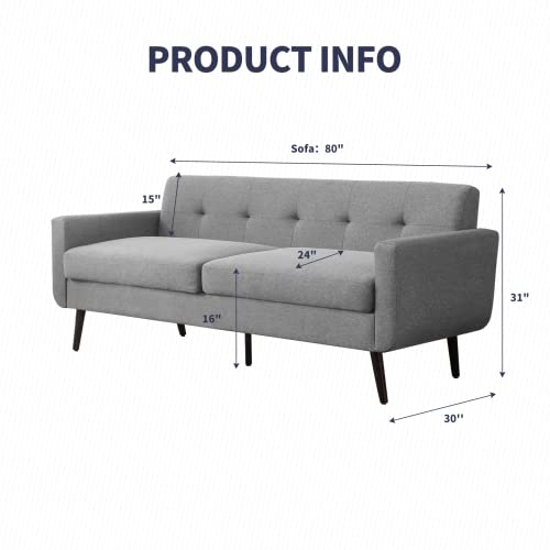 ZAFLY 80inches Loveseat Sofa, Modern Couch Button Tufted Upholstered Sofa Furniture with 5.9" Cushion for Living Room Bedroom Office Apartment (Light Gray)
