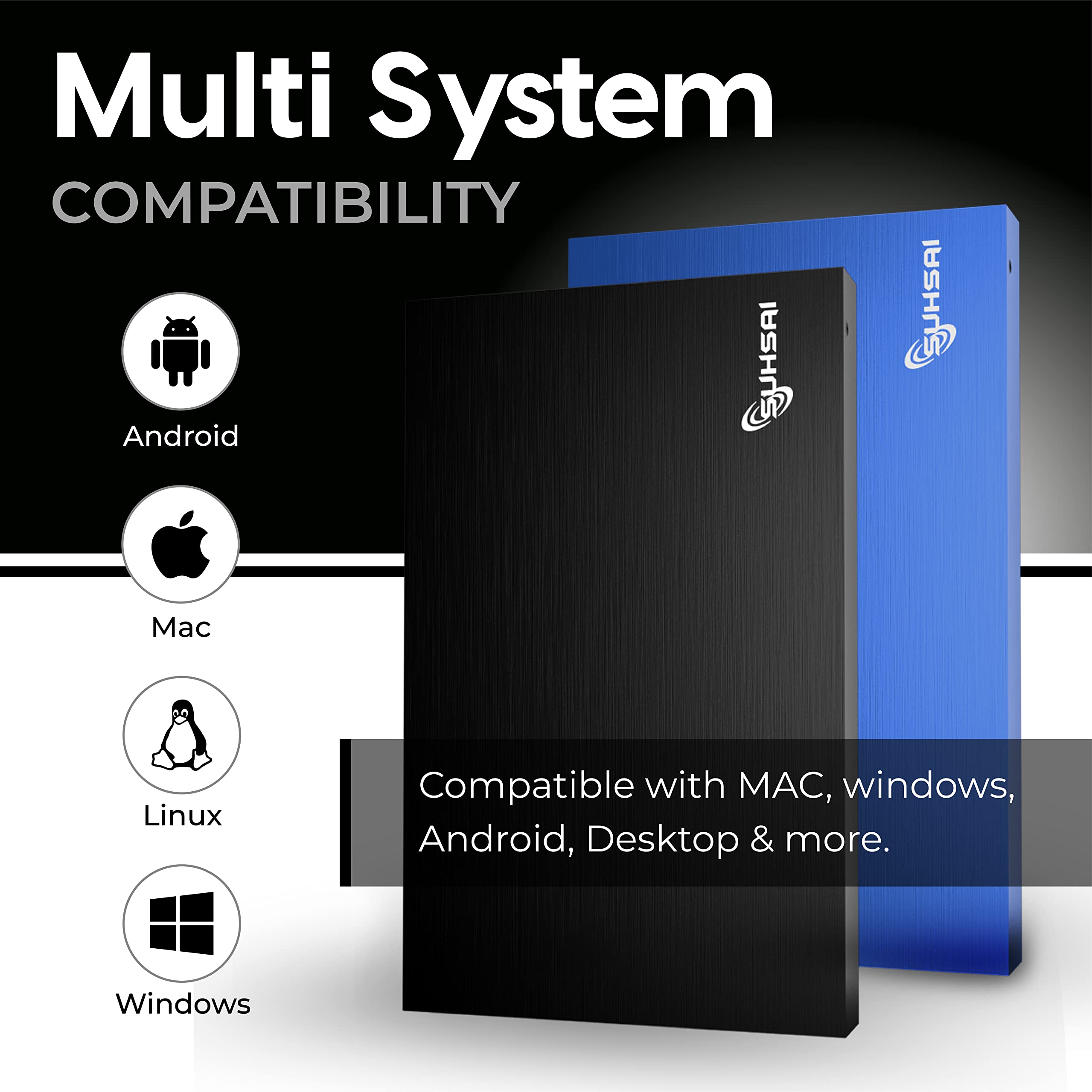 SUHSAI External Hard Drive USB 3.0 Ultra Slim Memory Expansion HDD- 2.5" Storage & Backup Drive 250GB Hard Drive Compatible with MAC, pc Laptop, Desktop, PS4, PS5, Xbox, Xbox Console (Blue)