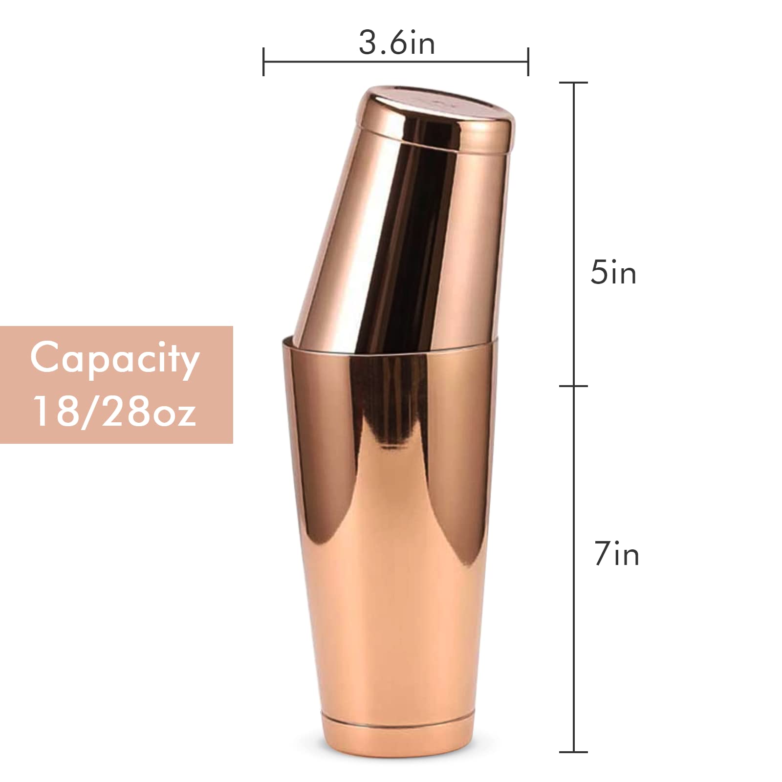 Stainless Steel Boston Shaker - 2-Piece 18oz & 28oz Professional Bartender Cocktail Shaker Bartender Shaker Kit - CTSK0013 (Copper)