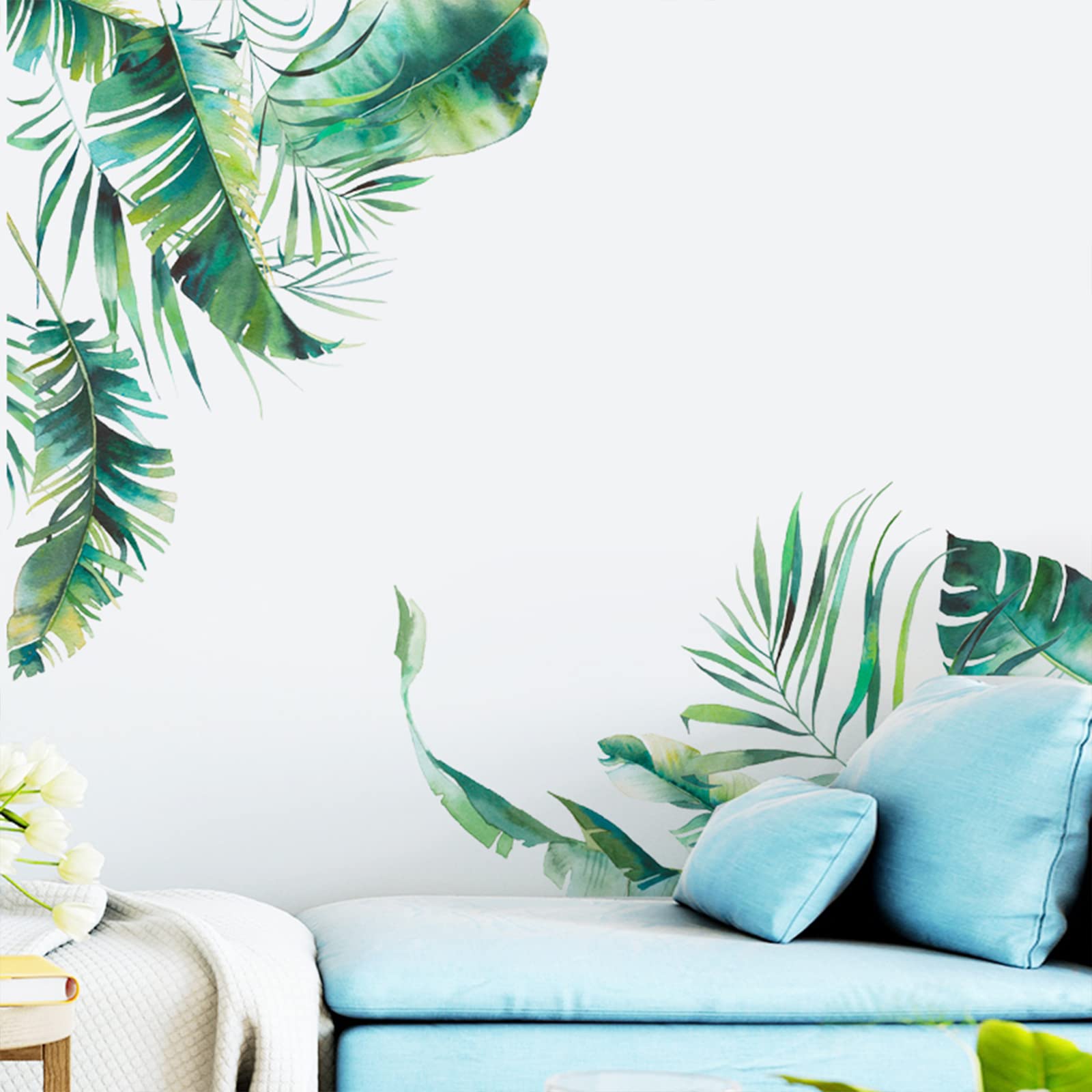 Tropical Vegetation Wall Decals Large Vinyl Green Plants Wall Stickers for Classroom Nursery Living Room Home Wall Decoration