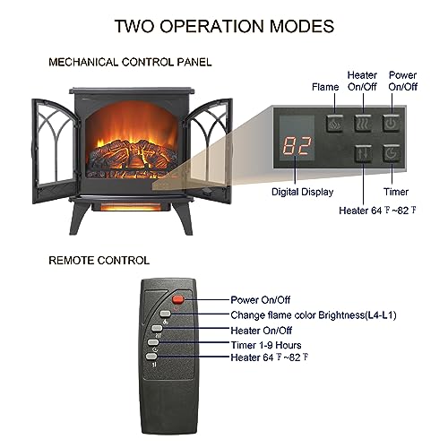 LKTART 24'' Electric Fireplace Infrared Stove 3D log Flame effect Freestanding Fireplace Heater with Remote Control Timer Adjustable Flame Effect Safety Protection 1500W /5018 BTU
