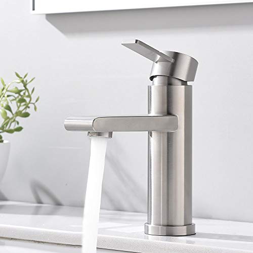 VCCUCINE Modern Commercial Brushed Nickel Single Hole Single Handle Bathroom Faucet, Laundry Vanity Sink Faucet With Two 3/8" Hoses