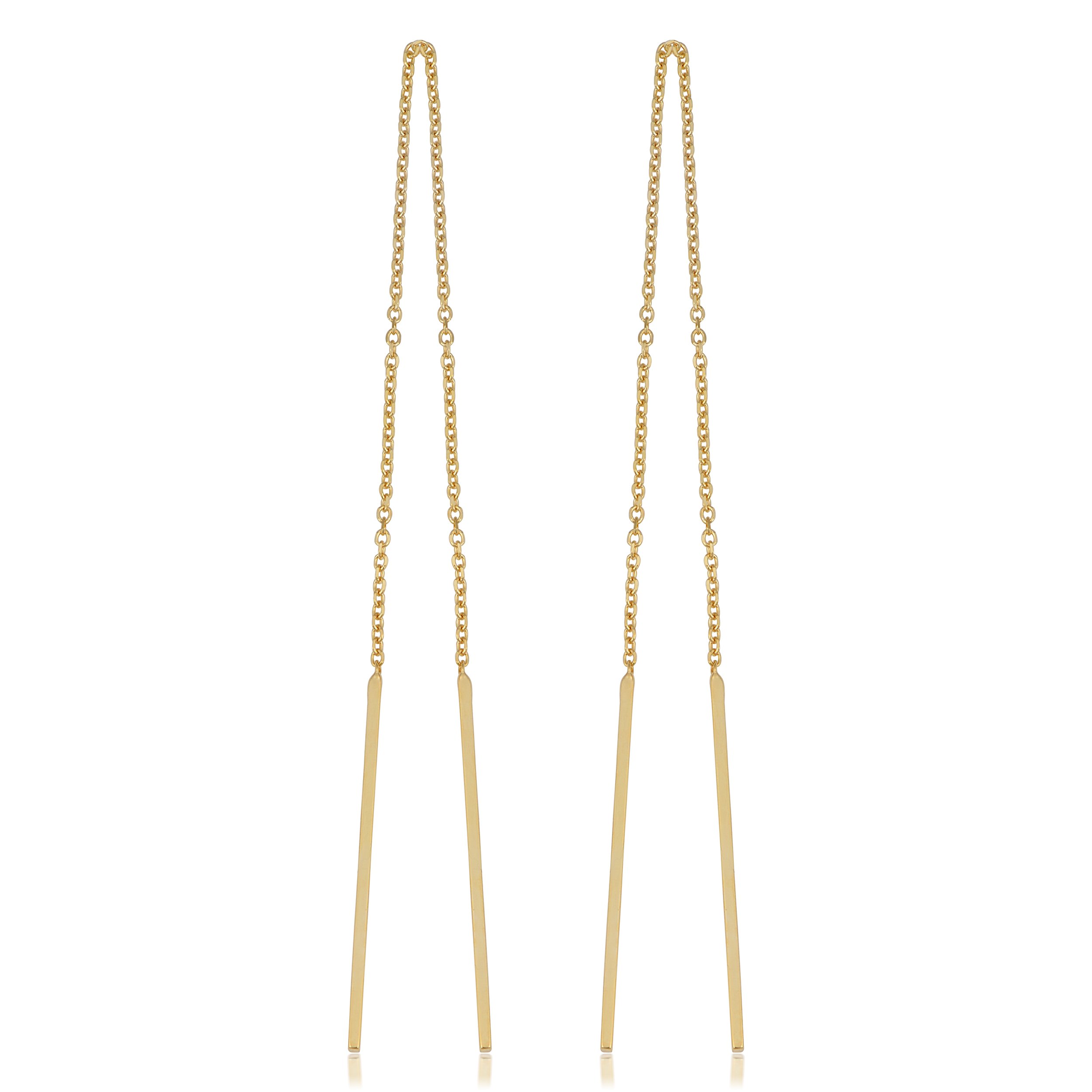 KoolJewelry 14k Yellow Gold Bar Threader Earrings Minimalist Jewelry for Women