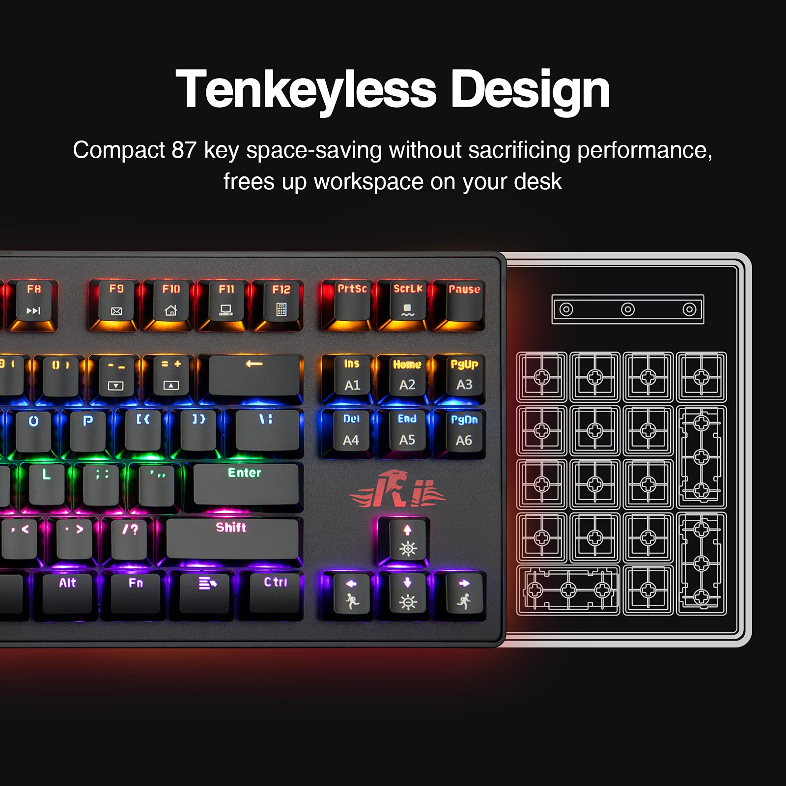 unband Rii RK908 7 Color Mechanical Gaming Keyboard 88 Keys LED Backlit Wired Keyboard 9 Backlight Modes RGB PC Windows Mac Keyboard UK Layout