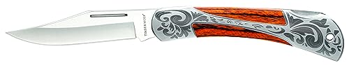 TIMBER WOLF Gentleman’s Lockback Pocket Knife – Razor-Sharp Stainless Steel Blade, Custom Handle with Wooden Inlays, Scroll Design Bolsters – A Practical and Handsome EDC - 7 1/2" Overall