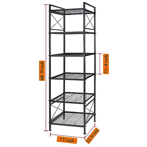 YOHKOH 6 Tier Metal Closet Storage Rack Shelves,Standing Storage Shelf Units for Laundry Bathroom Kitchen Pantry Closet(Black,17.0L x 12.9W x 64.9H)