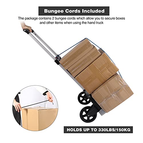 RedSwing Folding Hand Truck 330lbs, Aluminium Portable Hand Cart with Telescoping Handle, Heavy Duty Dolly with 2 Rubber Wheels, Silver
