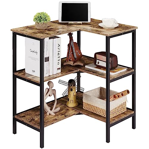 VECELO Corner Cabinet Table with 3 Tier Open Shelf, Multipurpose Display Organizer Storage Stand, for Small Space Living Room Home Office Kitchen,Grey