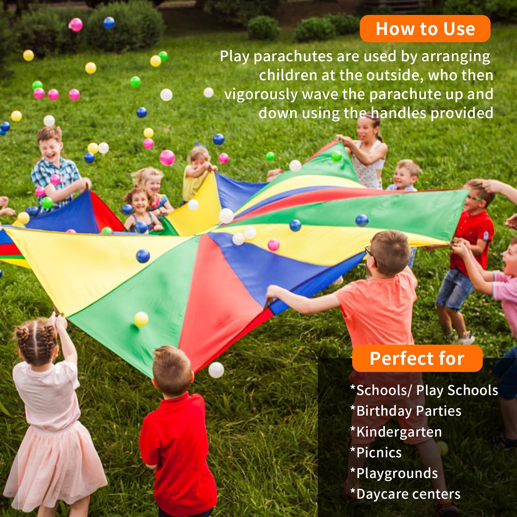 Nvatorfox 20ft Play Parachute, Parachute with Handles Rainbow Parachute Toy (20 FT)