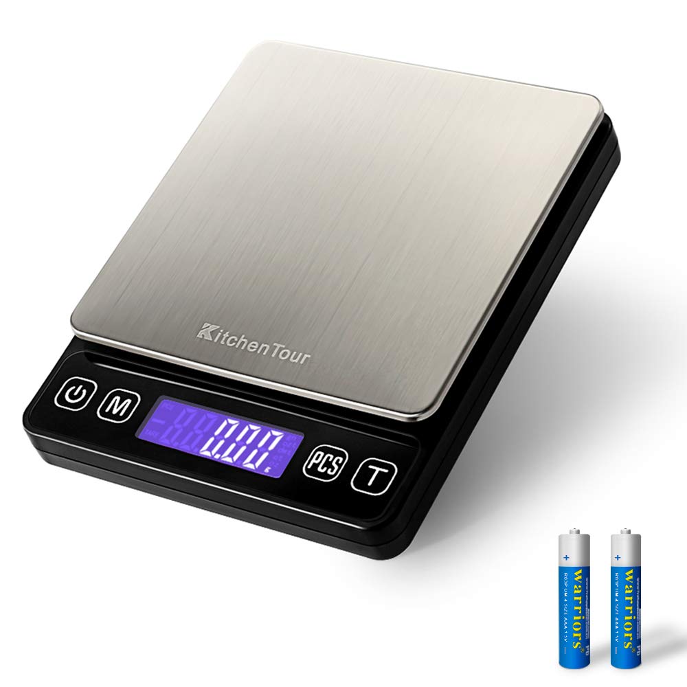 KitchenTour Digital Kitchen Scale - 3000g/0.1g High Accuracy Precision Multifunction Food Meat Scale with Back-Lit LCD Display(Batteries Included)