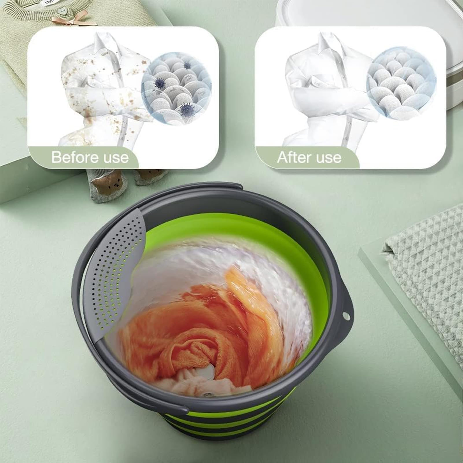 KAZIO Foldable Washing Machine,10L Ultrasonic & Turbine Cleaning Mini Washer, Portable Washing Machine with USB Power Port, Compact Laundry Machine with 24W Motor for Home, Apartment, Camping & Dorms