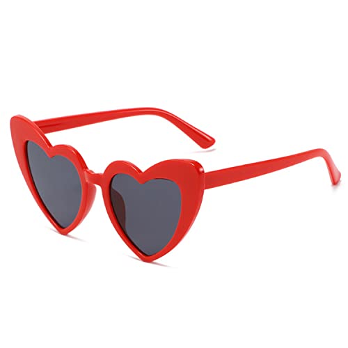 VideMundi Heart Shaped Sunglasses for Women,Vintage Cat Eye Mod Style Retro Kurt Cobain Glasses (Red)