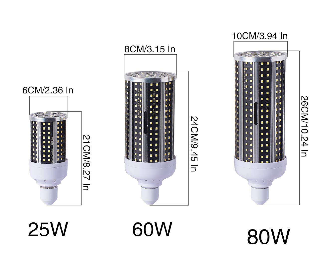 LED Corn Bulb,60 Watt (400W Equivalent),5500 Lumen,6000K- 6500K,Cool Daylight LED Street and Area Light,E26/E27 Medium Base,for Outdoor Indoor Garage Warehouse High Bay Barn Backyard and More,2 Pack