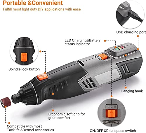 Rotary Tool, 4V Cordless Mini Rotary Multi-Tool Kit with 2 Variable Speed, 31pcs Accessories Kit for Carving, Engravingand Polishing