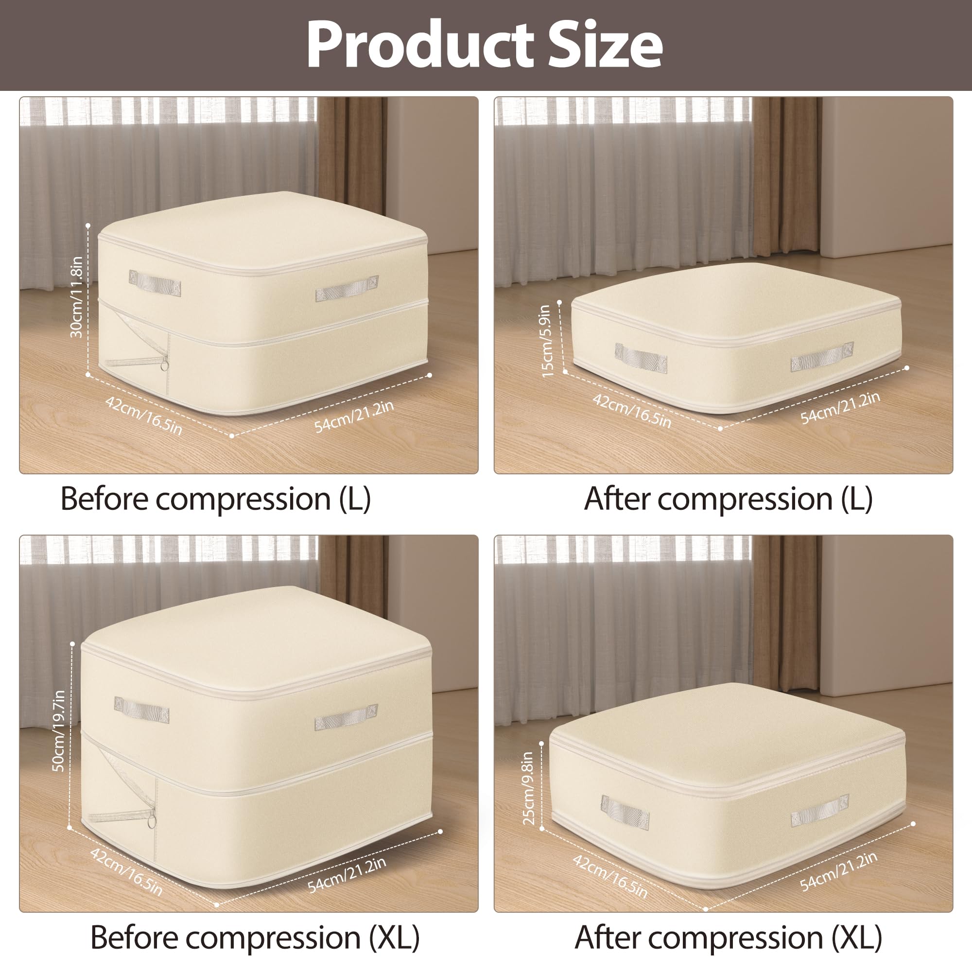 Ultra Space Saving Self Compression Organizer, 4 Pack Comforter Storage Bag, Clothes Storage Bag Bedding Storage with Zipper, Compression Bags for Storage Foldable Storage Bags (Grey, XL (54*42*50CM))