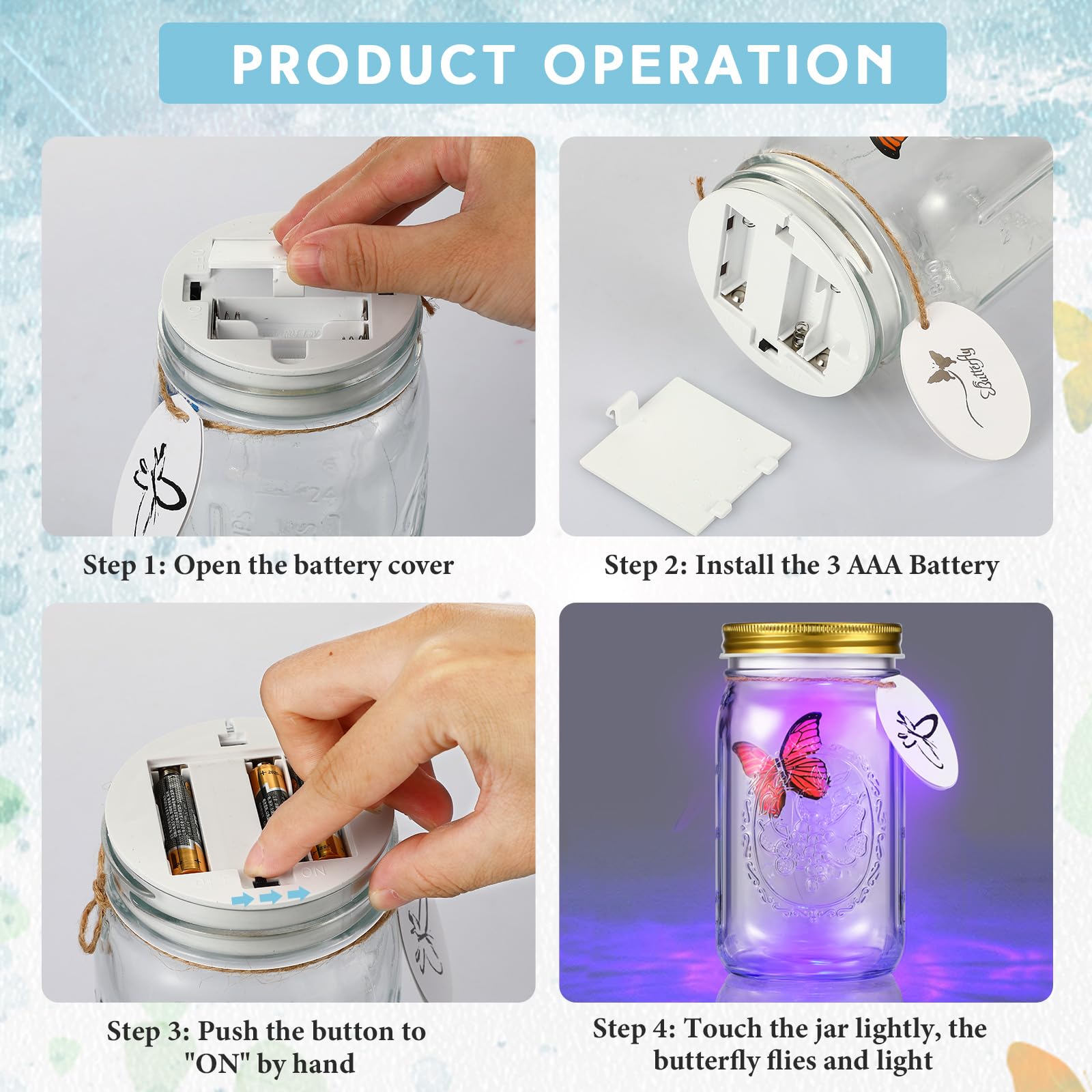 Lallisa Glass Animated Butterfly in a Jar with LED Light Romantic Butterfly Jar Moving Butterfly Decorations for Gift (Orange)
