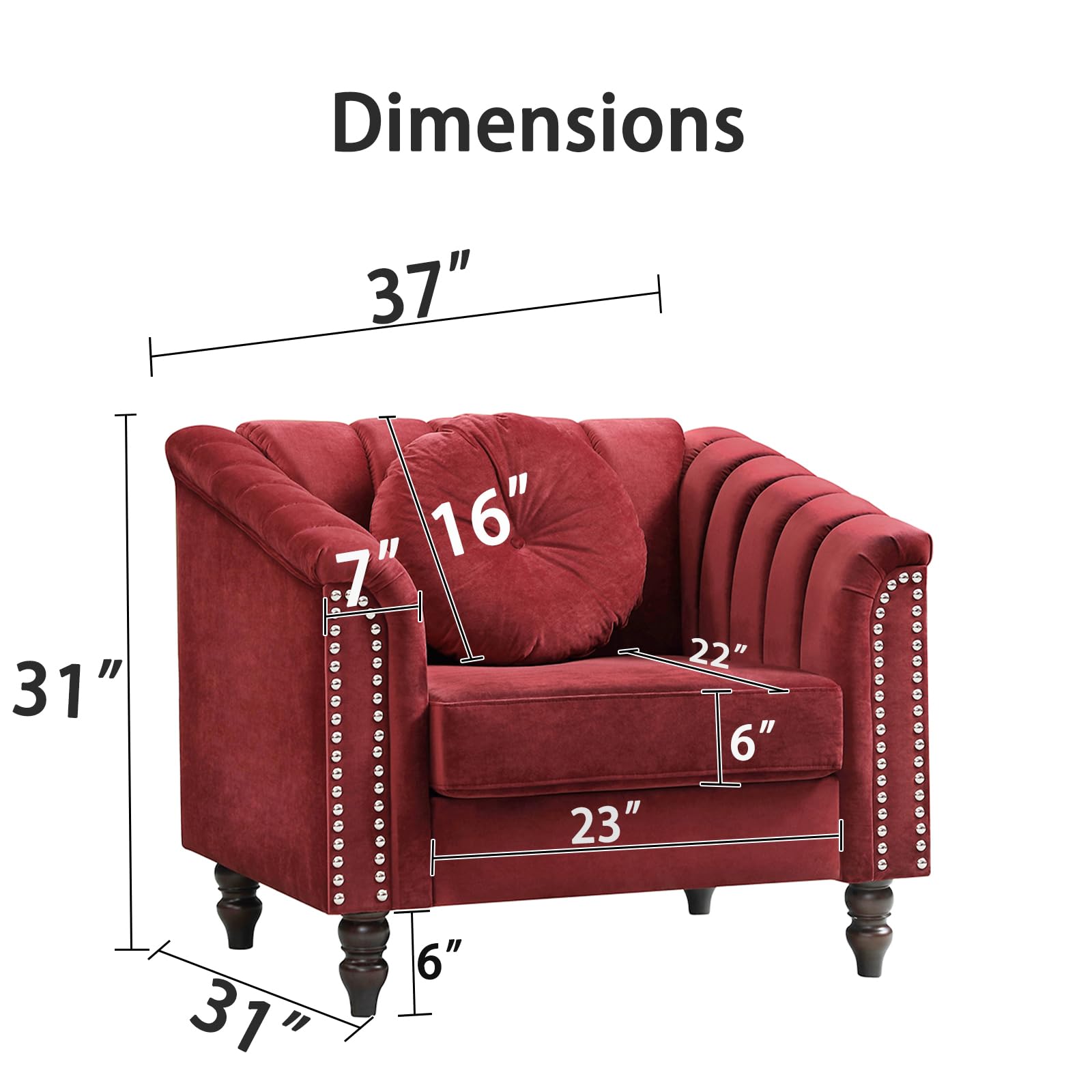YIPDFERNOR Red Lint 3-Piece Living Room Sofa Set, Contemporary Sofa Couch Set, for Living Room Furniture Sets、Offices、Apartments(Chair)