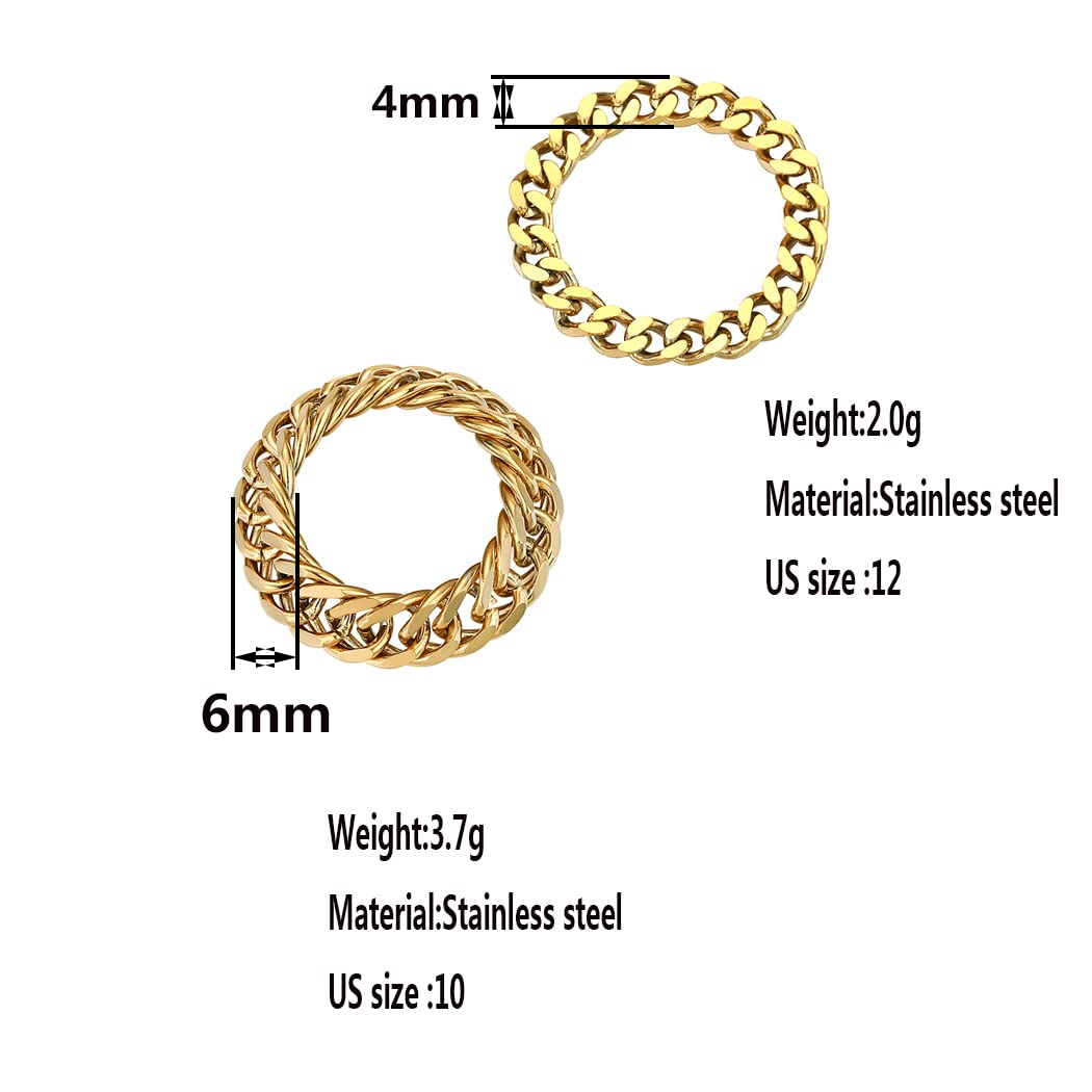 NEDAR 18K Gold Filled Gold Chain Designed Laser Engraved Wedding Ring 316L Stainless Steel Thick Chain Stacking Jewelry Band Cuban Chain Ring, Minimalist Ring (SPR-16419)