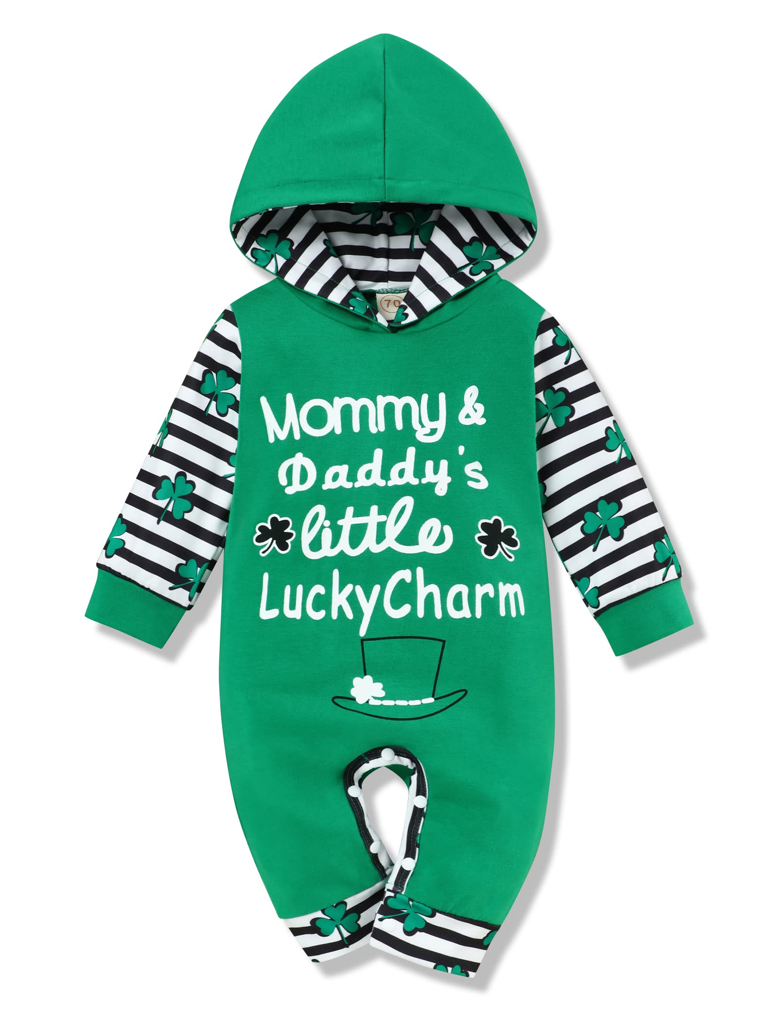 TUEMOS Newborn Baby Boys My 1st St. Patrick's Day Outfit Cute Strips Long Sleeve One Piece Romper Green Jumpsuit