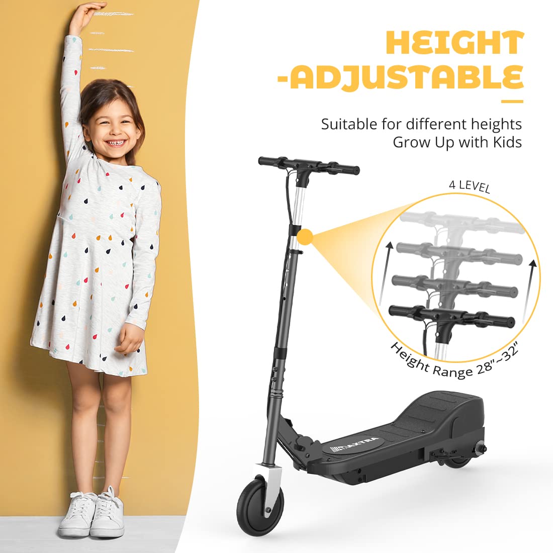MAXTRA Electric Scooter for Kids Ages 6-12, 60 Mins Long Battery Life, Foldable & Adjustable Handlebar Height