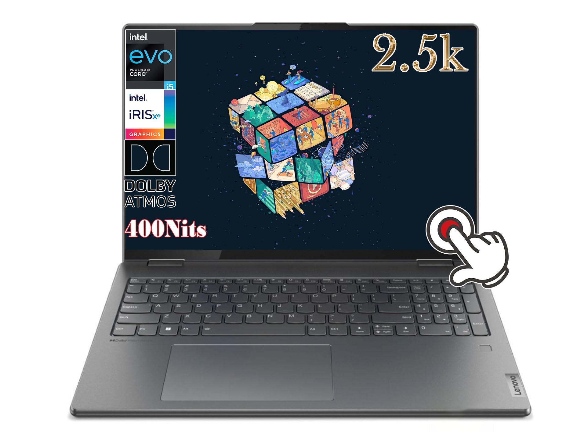 LENOVO Yoga 7I 2-in-1 16" 16:10 2.5K 400Nits Touch Laptop, Intel 12-Core i5 1240P Evo, 2X Thunderbolt 4, Wi Fi 6, Backlit KB, Fingerprint Reader, Win11 (8GB RAM | 512GB PCIe SSD)