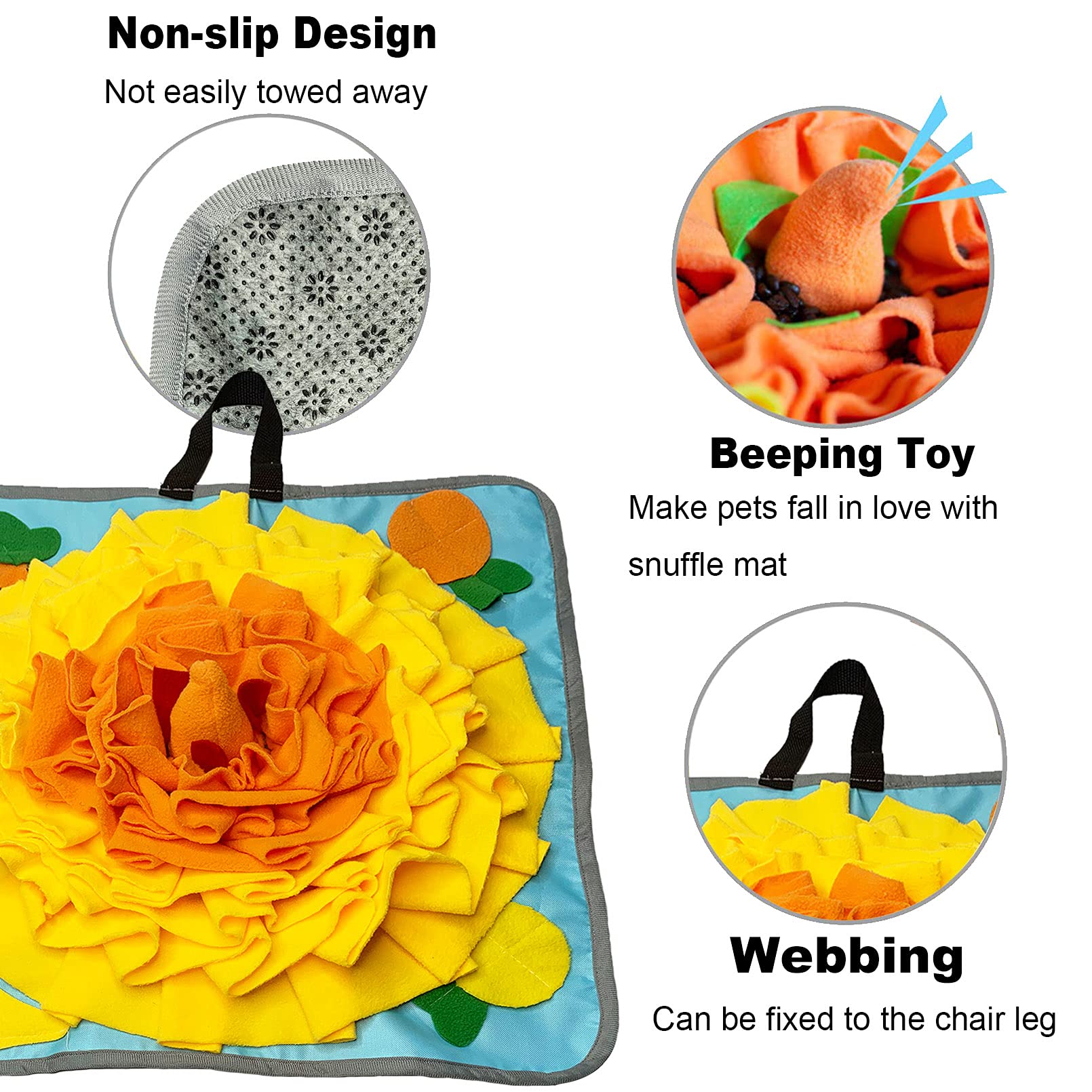 kathson Rabbit Foraging Mat with Fixable Handle 20" × 20" Washable Polar Fleece Pet Snuffle Pad Bunnies Nosework Training Treat Dispenser for Rabbits Bunny Guinea Pigs Chinchillas (Orange)