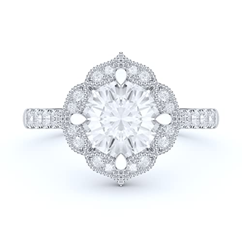 PRSTANI 10K White Gold Vintage Milgrain Romantic Petals Halo 1.0 CT Simulated Diamond Engagement Ring (7)