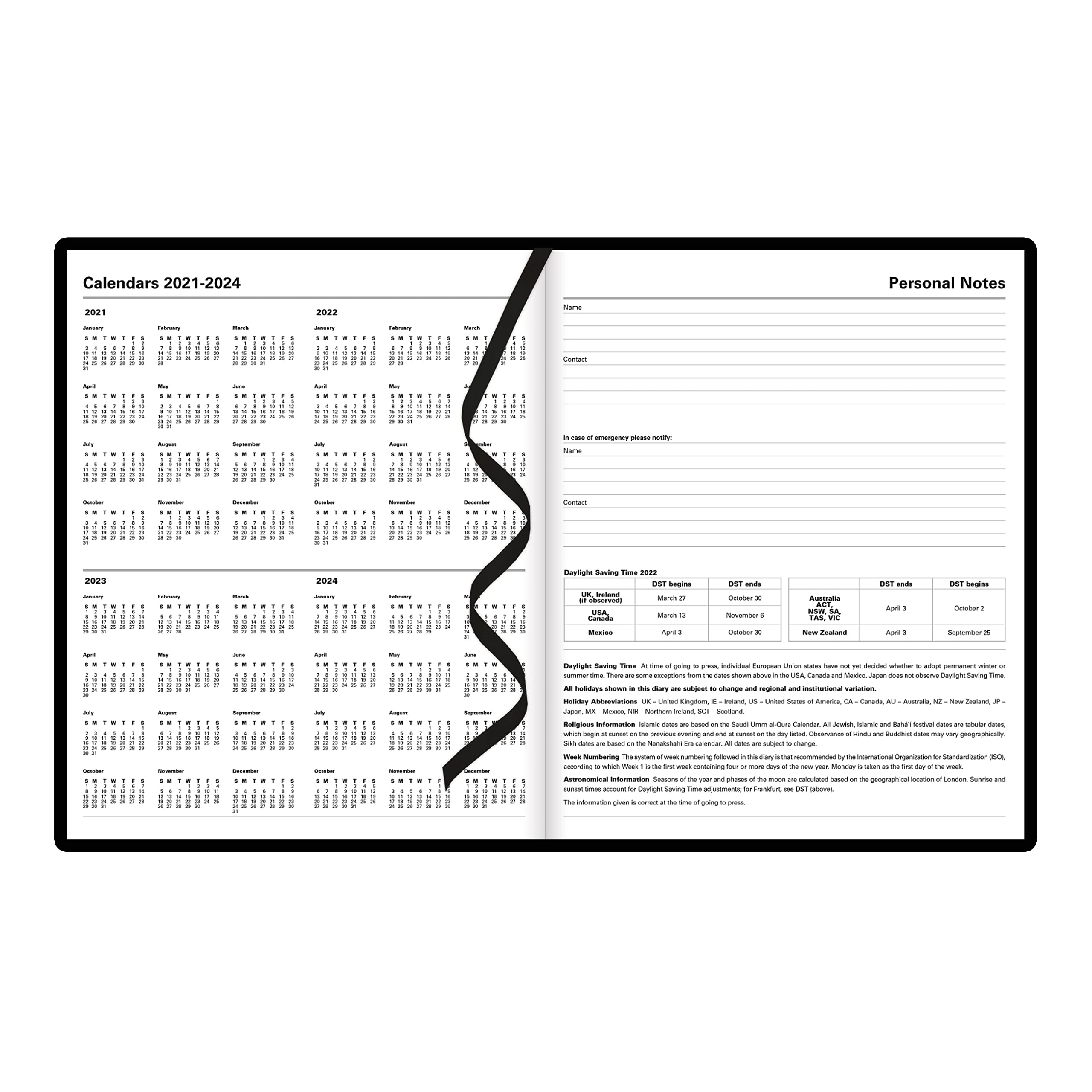 LETTS Roma Weekly Planner, 12 Months, January to December, 2022, Week-to-View, 10.25" x 8.25", Black (C33YIBK-22)