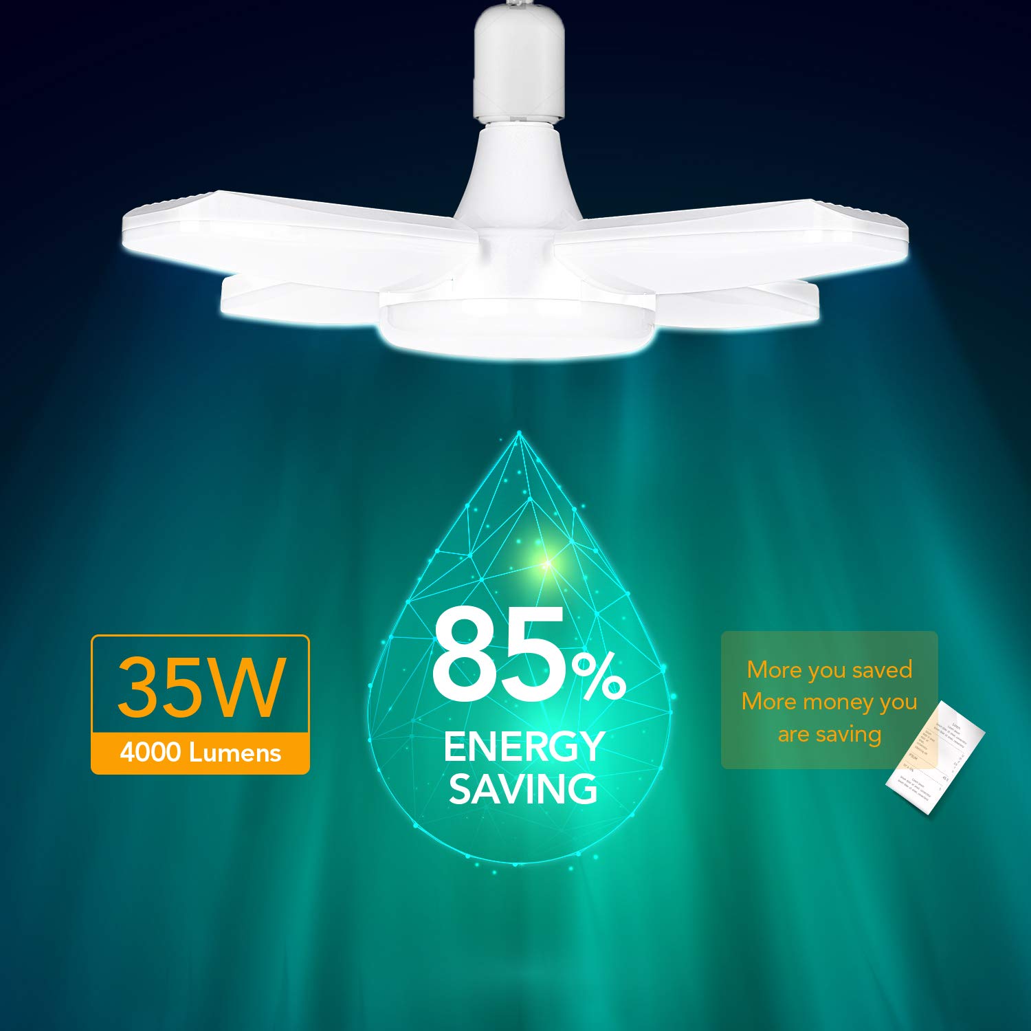 LED Garage Light 2 Pack,35W 4000 lumens 6000K led Lights for Garage Ceiling with 4-Leaves Panels deformable led Garage Lights E26/E27 for Warehouse, Basement, Barn, Workshop, Shop (White(2 Pack))
