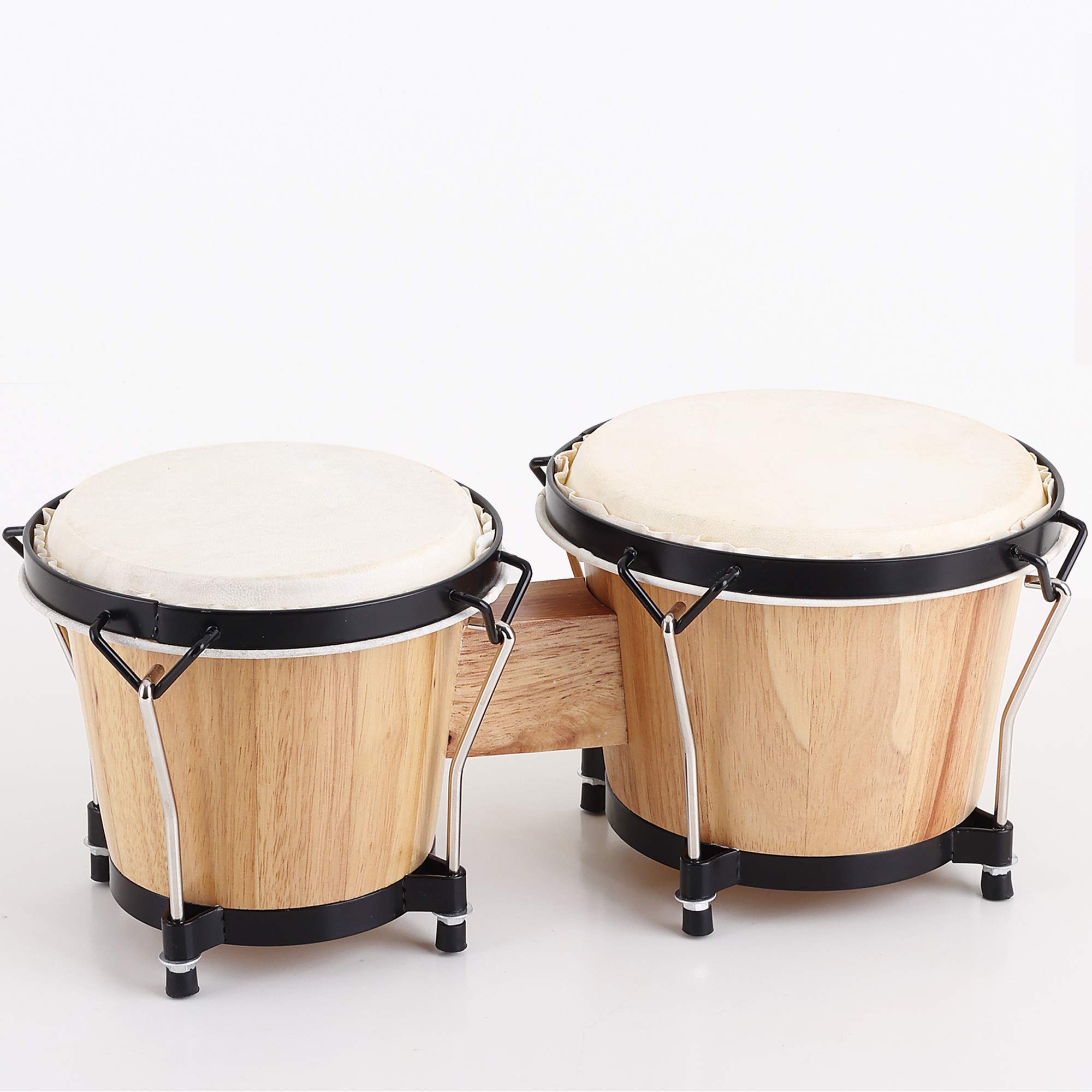 NXWVPC Bongo Drums, 2 Set 6" and 7" Drum Set, Tunable Percussion Instruments Synthetic Metal Frame Construction Bongo Drum for Kids Adults Beginners with Travel Bag and Tuning Wrench, Natural Finish