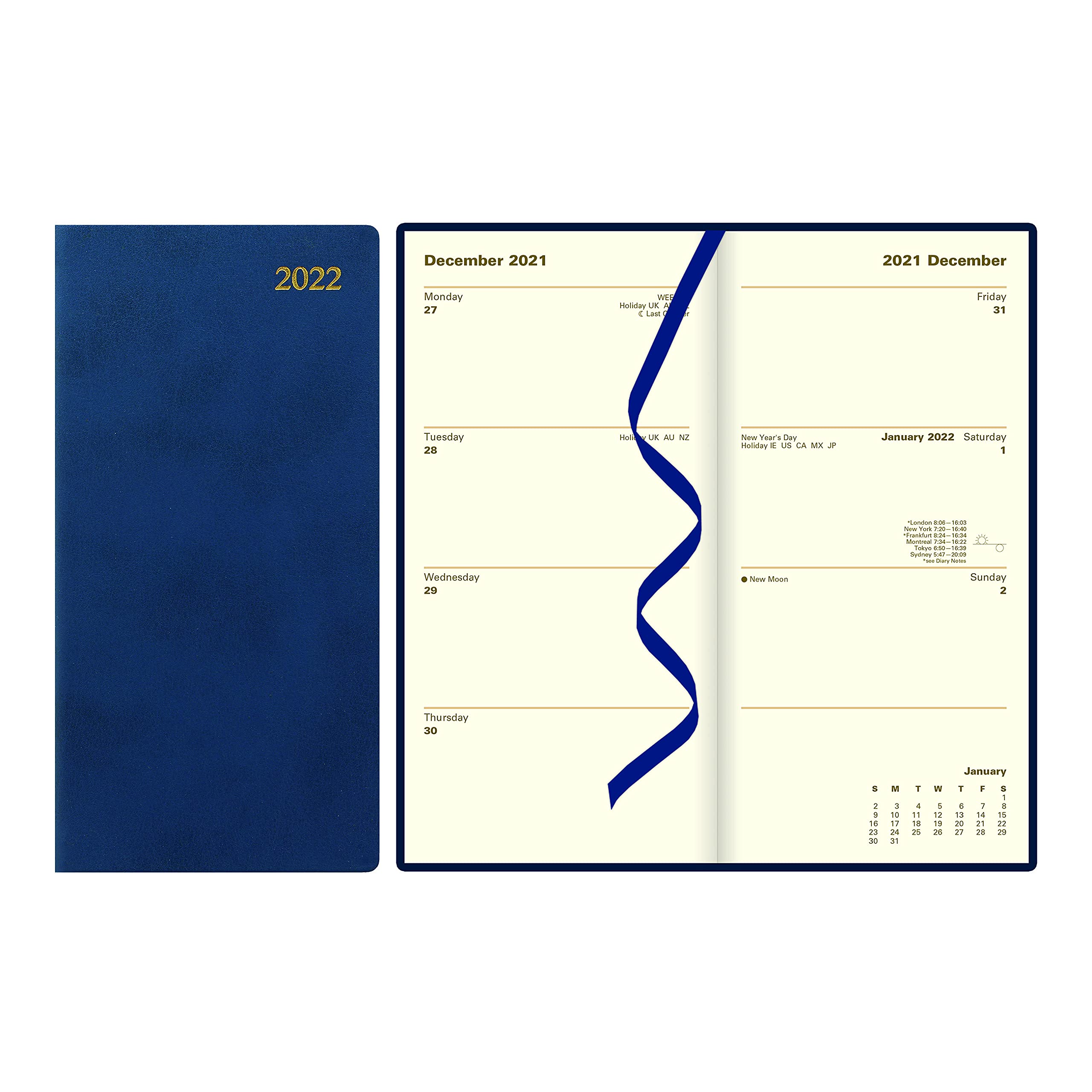LETTS Signature Weekly/Monthly Planner, 12 Months, January to December, 2022, Week-to-View, Bonded Leather, 6.625" x 3.25", Blue (C38SUBE-22)