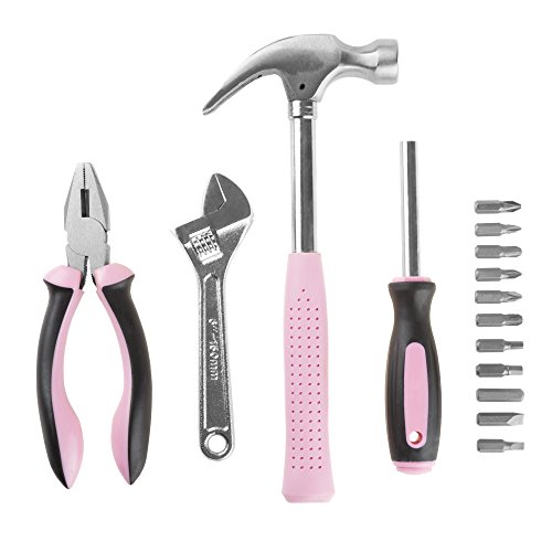 Stalwart 75-HT2015 Hand Tools, Pink Tool Set - 15 Piece by Stalwart, Set Includes β Hammer, Wrench, Screwdriver, Pliers (Tool Kit for the Home, Office, or Car)