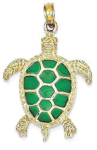 IceCarats 14K Yellow Gold Green Sea Turtle Necklace Charm Pendant 30mm x 18mm Only
