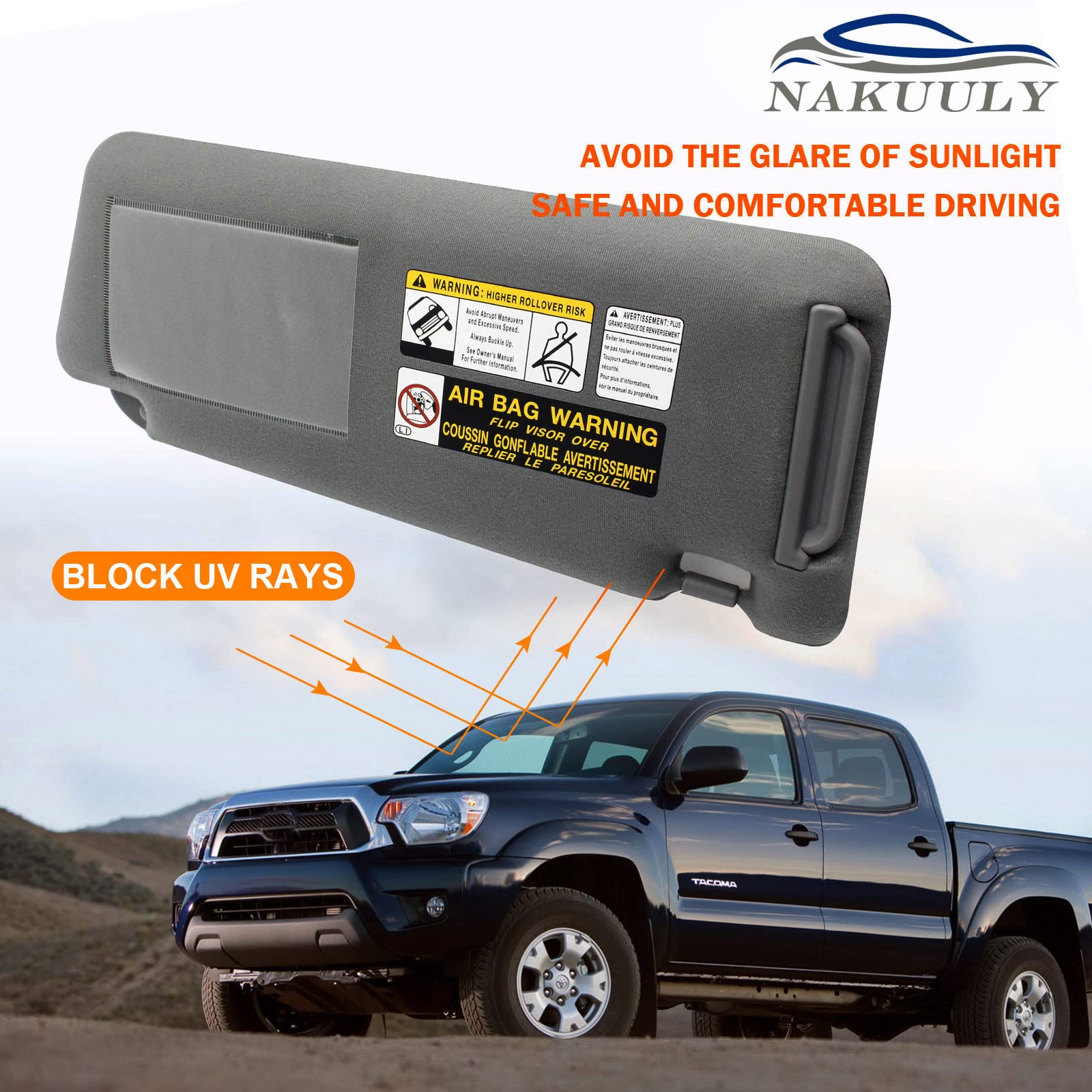 Left Driver Side Sun Visor Gray Without Sunroof Compatible with Toyota Tacoma 2005 2006 2007 2008 2009 2010 2011 2012 Replaces # 74320-04181-B1