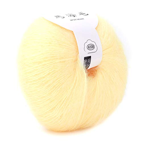 Wool Yarn for Knitting, 12 Colors Soft Thin Angora Mohair Yarn Hand Washable Long Wool Yarn DIY Scarf Crochet Thread Supplies for Craft Projects(Yellow)