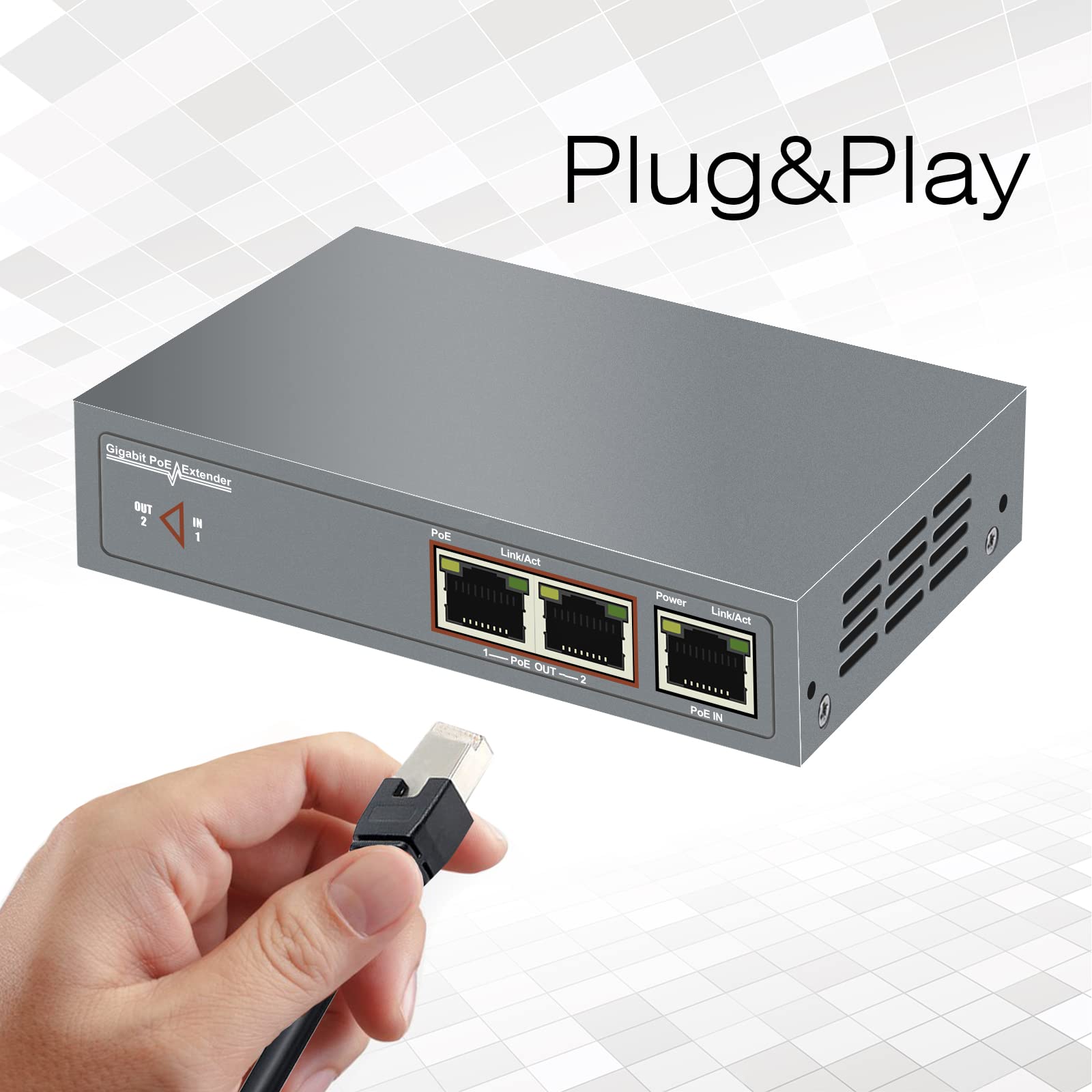 UltraPoE 3 Port Gigabit PoE Switch Extender, 10/100/1000Mbps Ethernet Cat5e/6 30W,Compliant IEEE 802.3at/af, POE+ Extender Network Repeater,PoE Injector