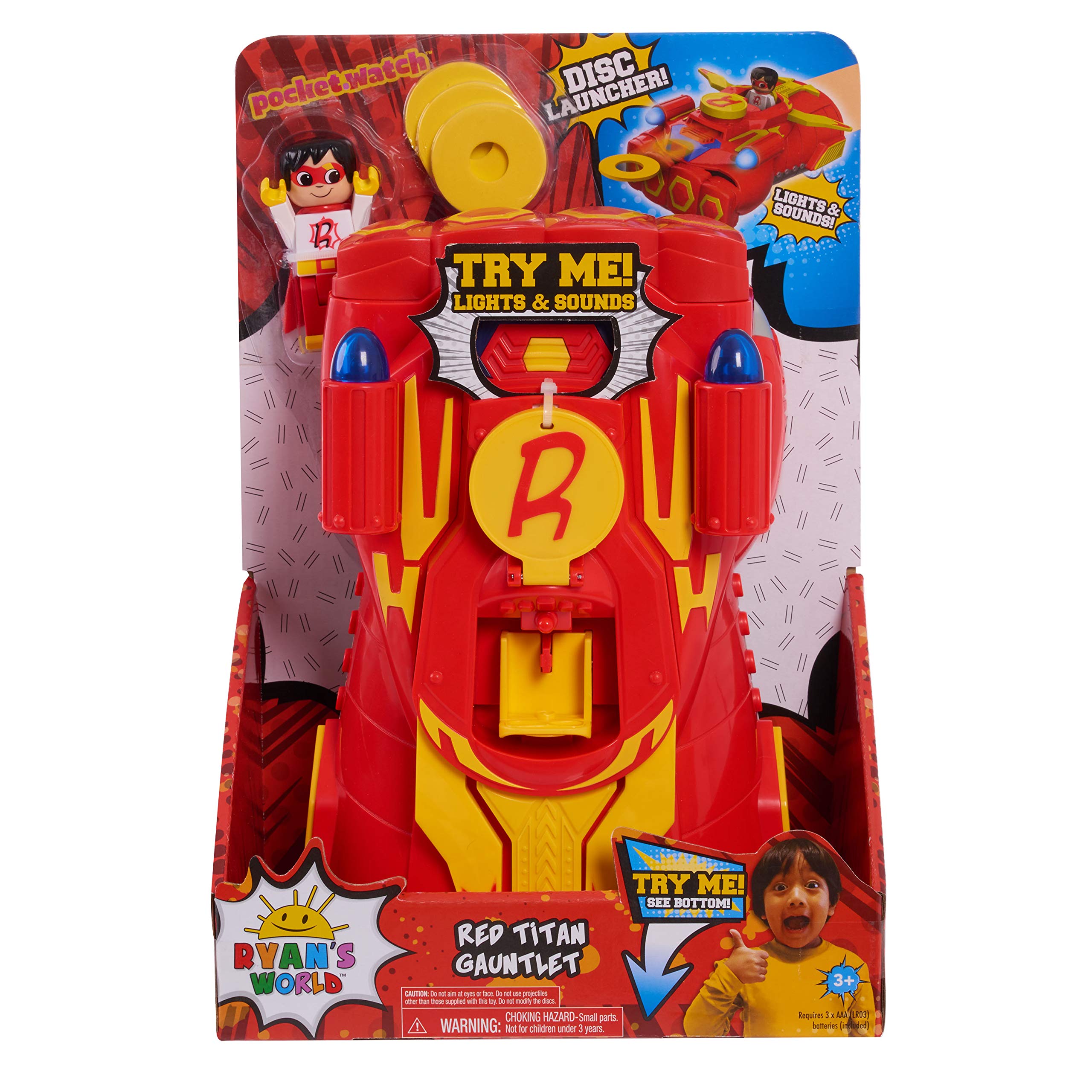 Just Play Ryan’s World Red Titan Lights and Sounds Gauntlet, Kids Toys for Ages 3 Up