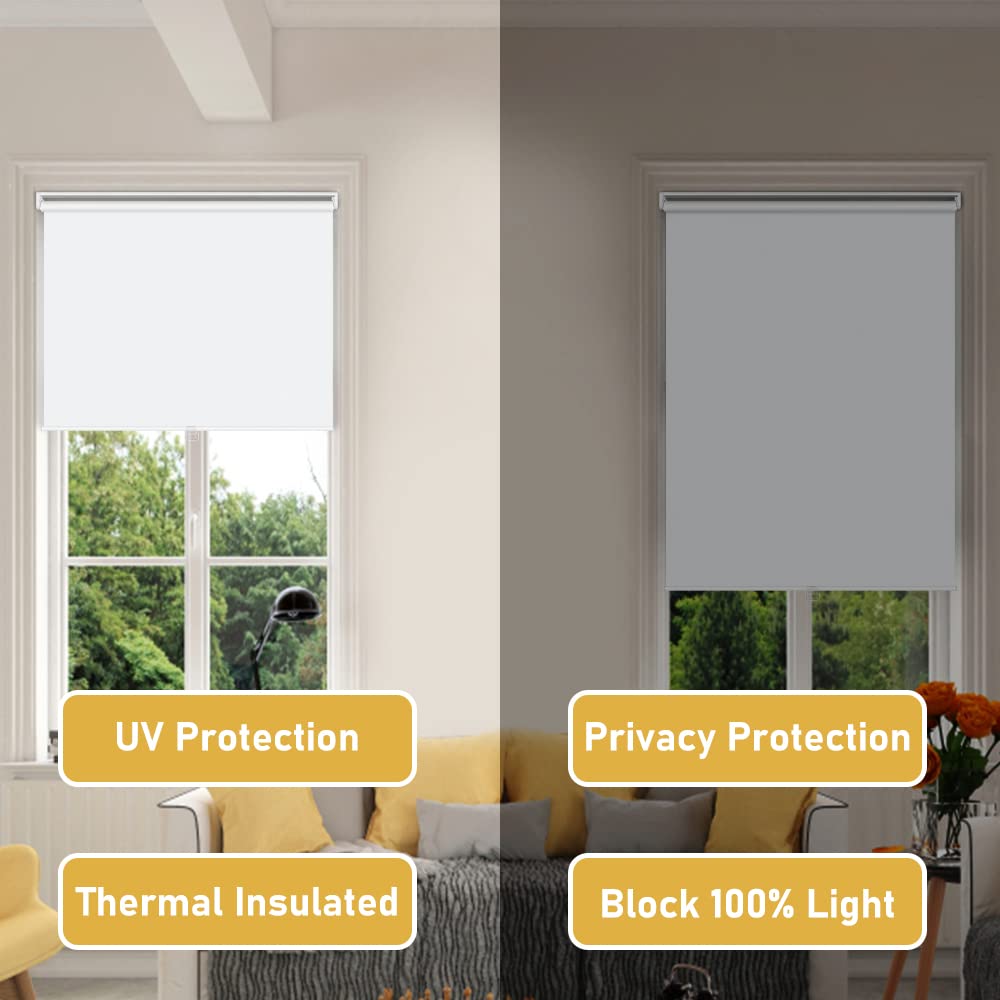 KCO Blackout Cordless Roller Shades for Windows, Roller Window Shades with UV Protection Thermal Insulated, Room Darkening Pull Down Roller Blinds for Home, Office, 44" W x 72" L, White